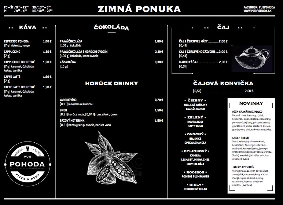 Menu at Pub Pohoda, Dolný Kubín