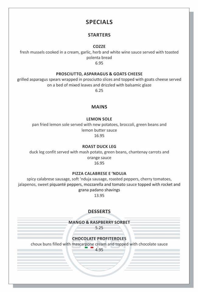 Menu at SENSI Italian Restaurant, Pinner