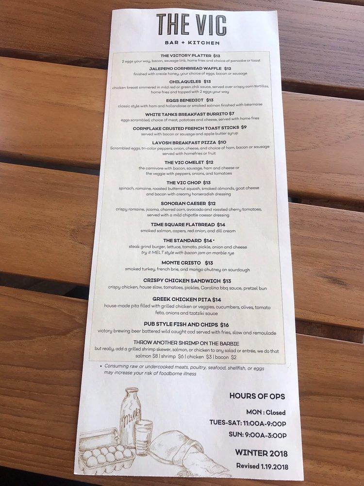 Menu at The Vic Bar + Kitchen, Buckeye, N Verrado Way
