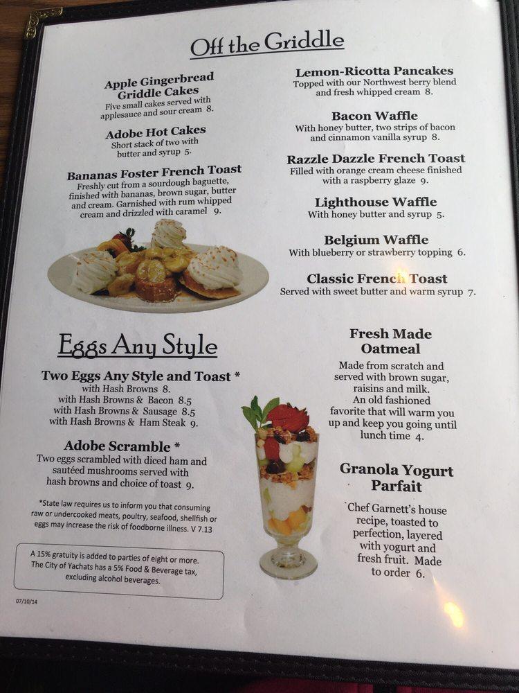 Menu at Adobe Restaurant and Lounge, Yachats