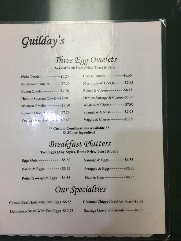 Menu at Guilday's restaurant, Newark