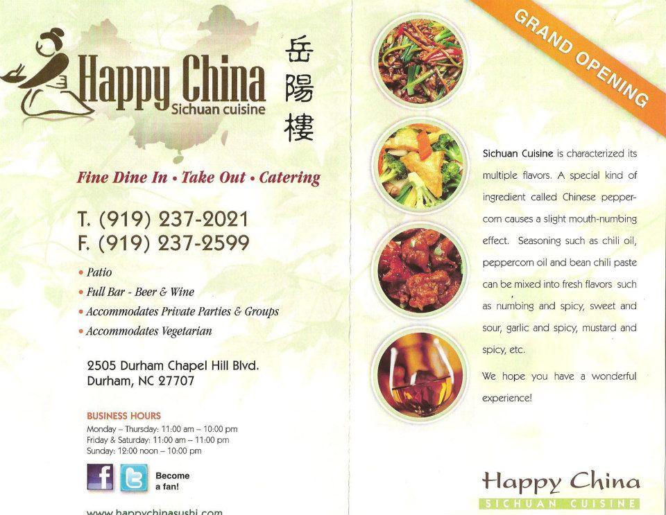Menu at Happy China restaurant, Durham