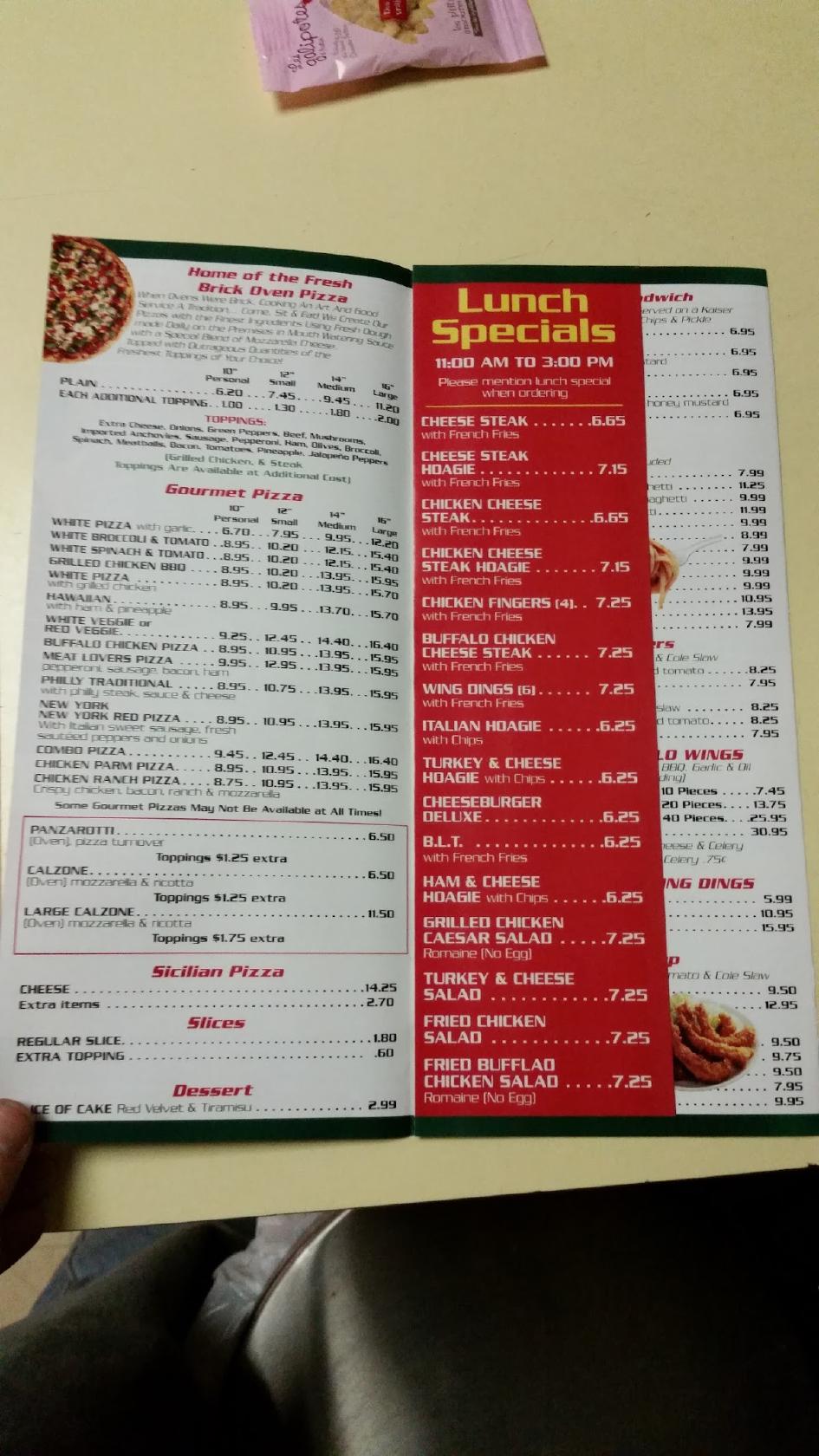 Menu at Italian Brick Oven Pizzeria, Cinnaminson