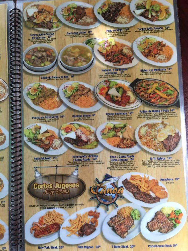 Menu at La Canoa restaurant, Waukegan