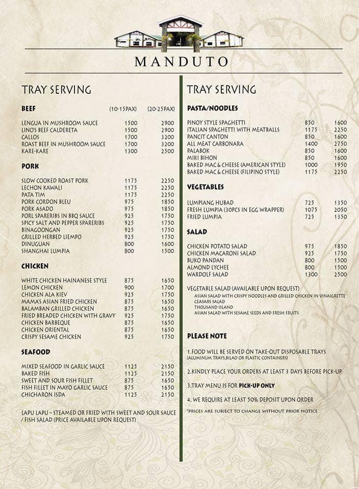 Menu at Manduto Cafe And Restaurant, Baguio, Km 3 Asin Purok road ...
