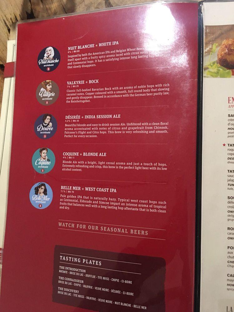 Menu at Archibald Microbrasserie - Resto-Pub Aéroport de Montréal ...