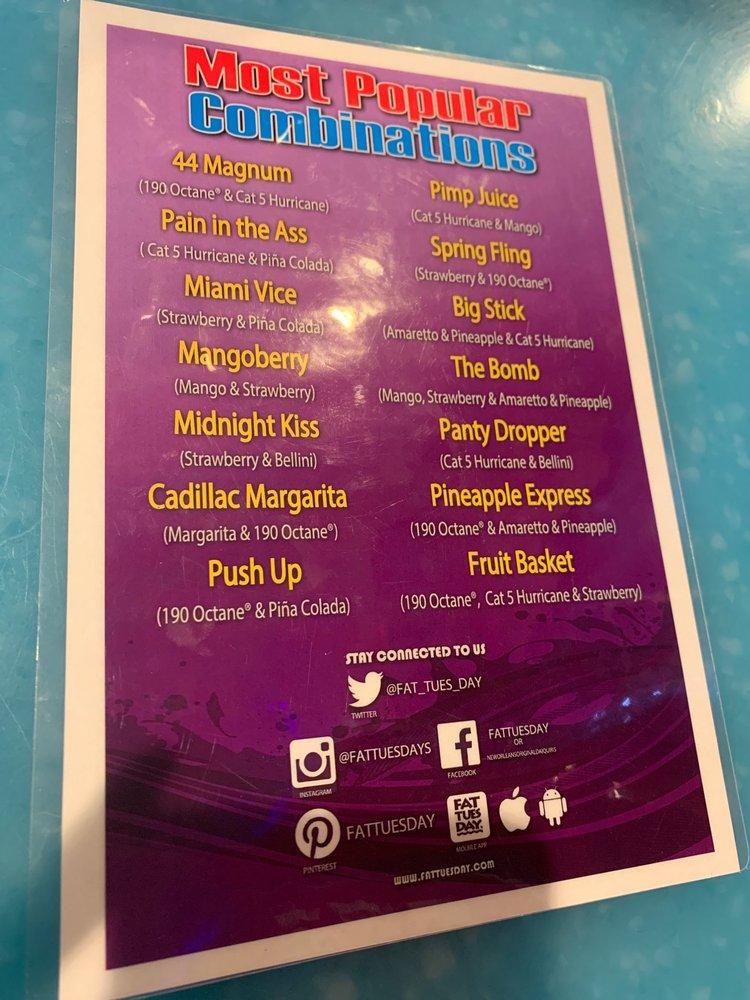 Menu at Fat Tuesday pub & bar, Las Vegas, S Las Vegas Blvd #119