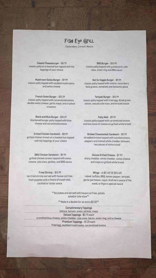 Menu at Fish Eye Grill restaurant, Girard