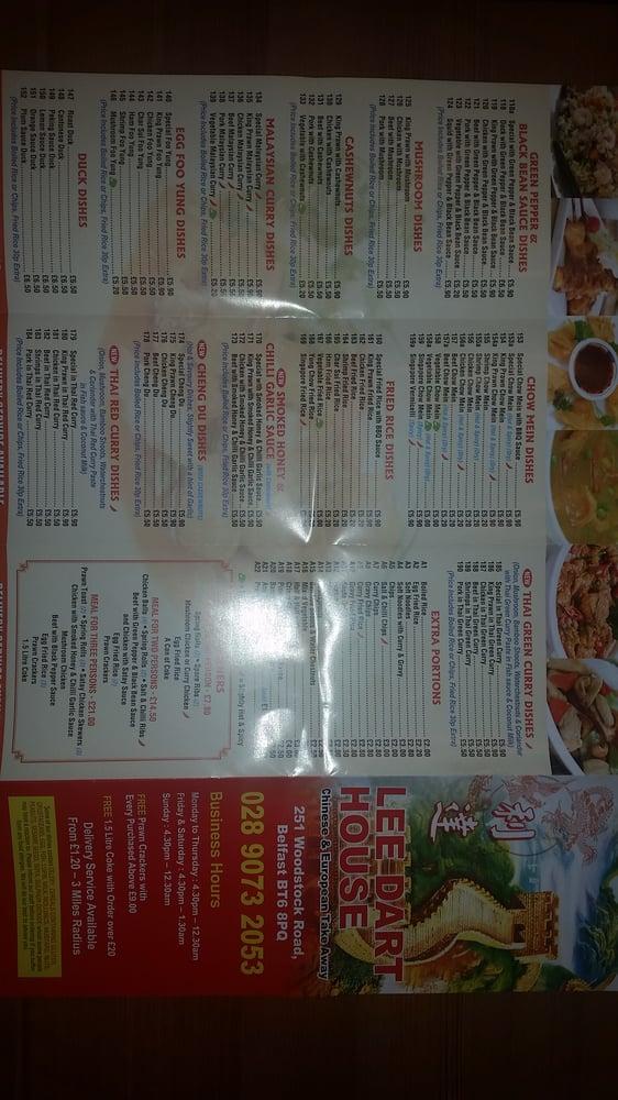 Menu at Leedart House restaurant, Belfast