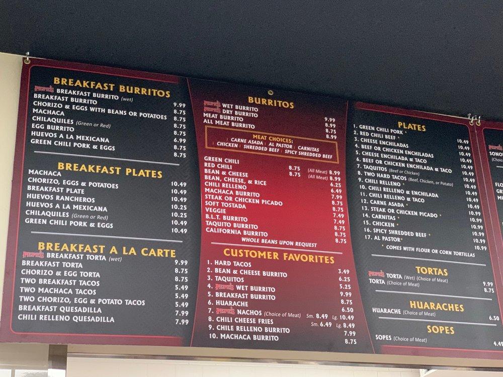 Menu at Pepe's Finest Mexican Food restaurant, La Habra