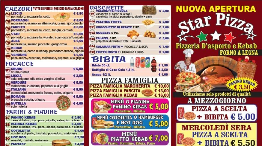 Menu at STAR pizza pizzeria, Casalvolone