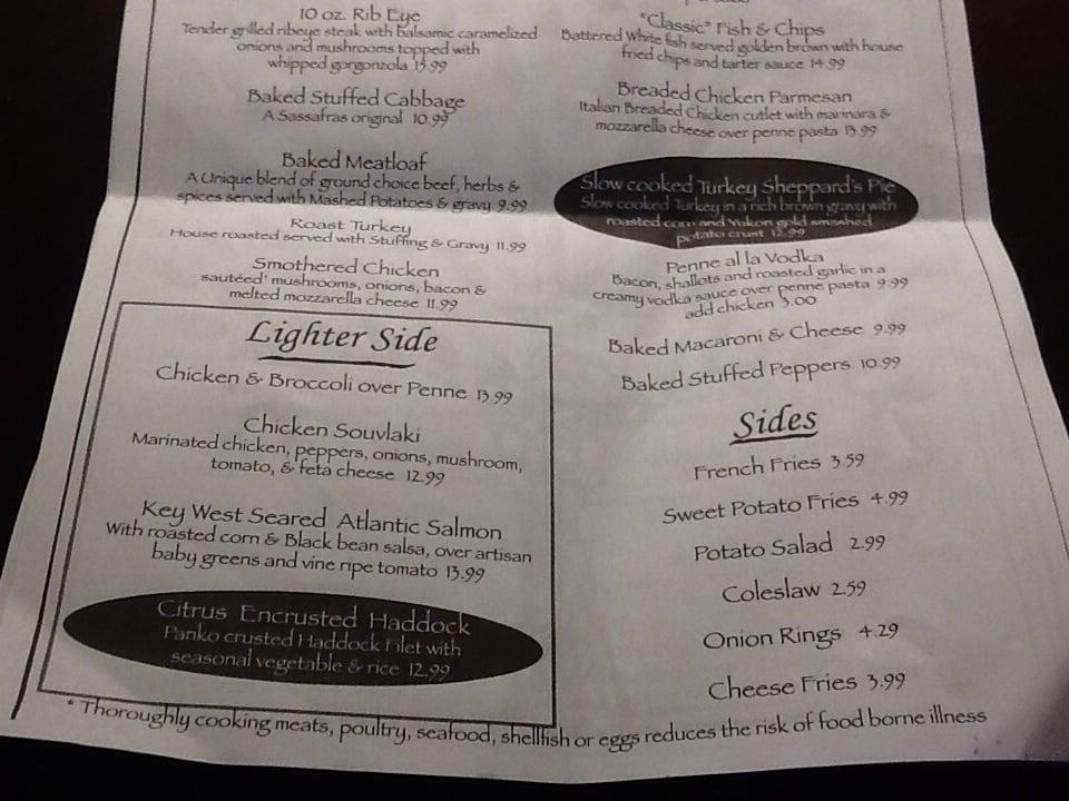 Menu at Sassafras Restaurant & Ice Cream, Shelton