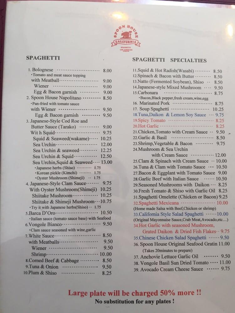 Menu at Spoon House Bakery and Restaurant, Gardena