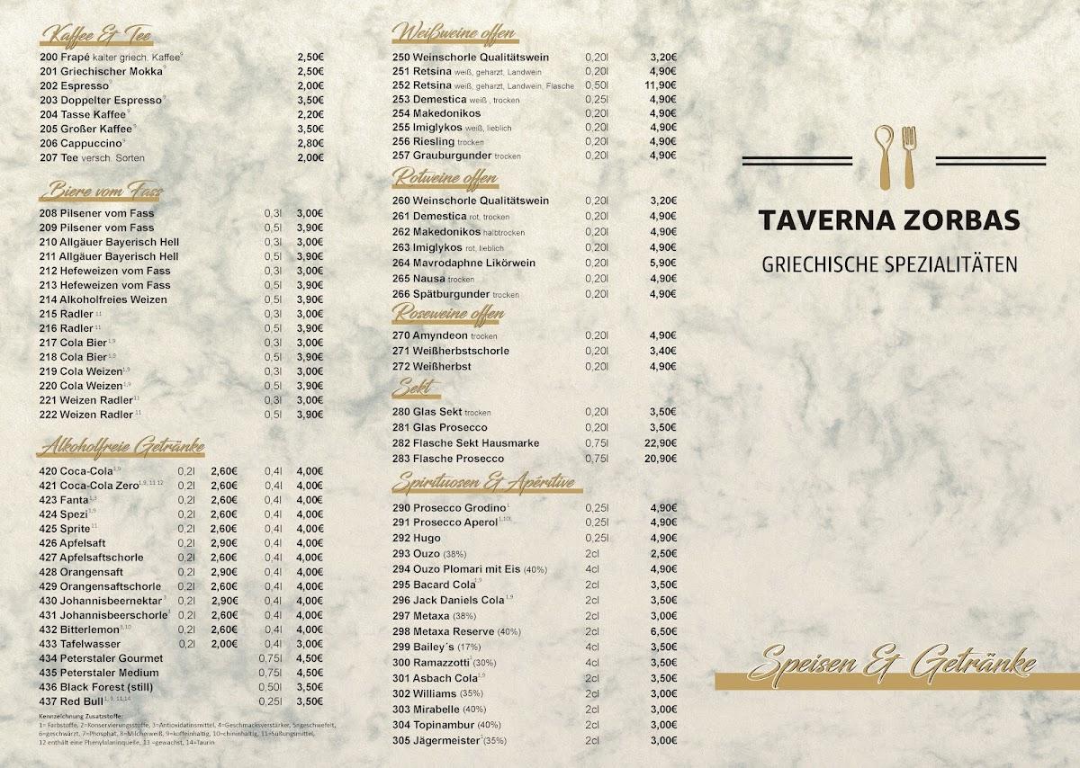 Speisekarte von Taverna Zorbas restaurant, Bad Schönborn