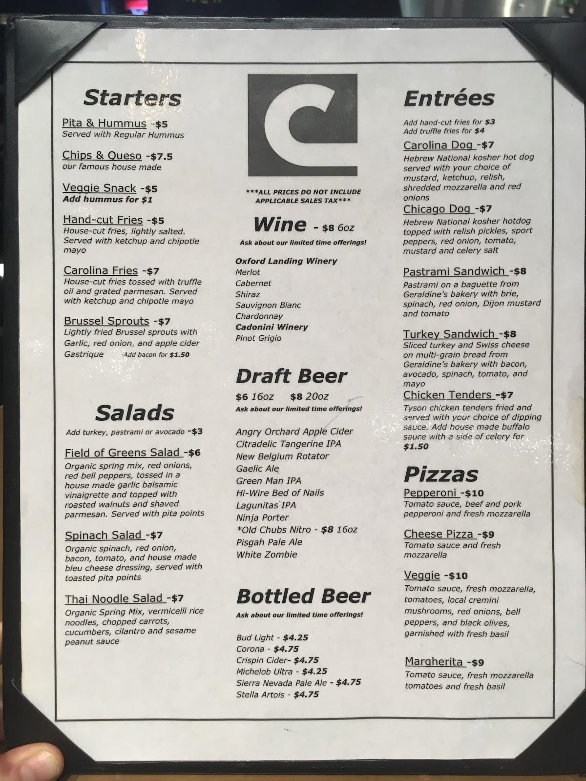 Menu at Cinemark Bistro at The Carolina Asheville restaurant, Asheville