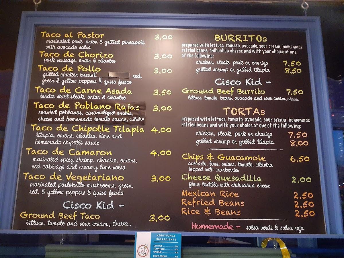 Menu at Trendy Taco restaurant, Wilmette