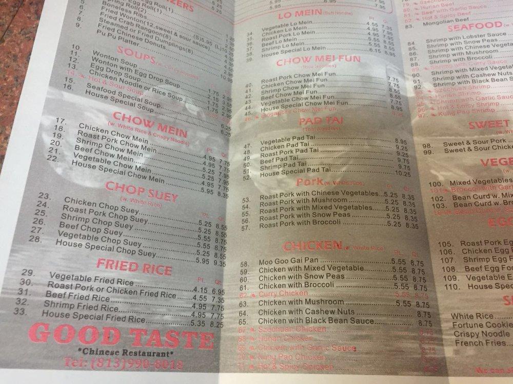 Menu at Good taste fast food, Tampa