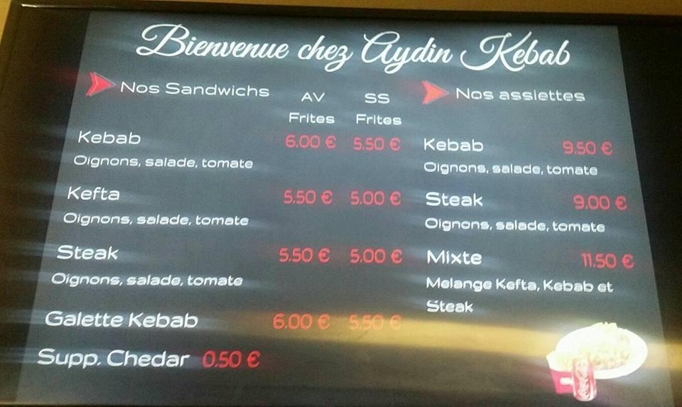 Menu at Mac Doner restaurant, Pontivy