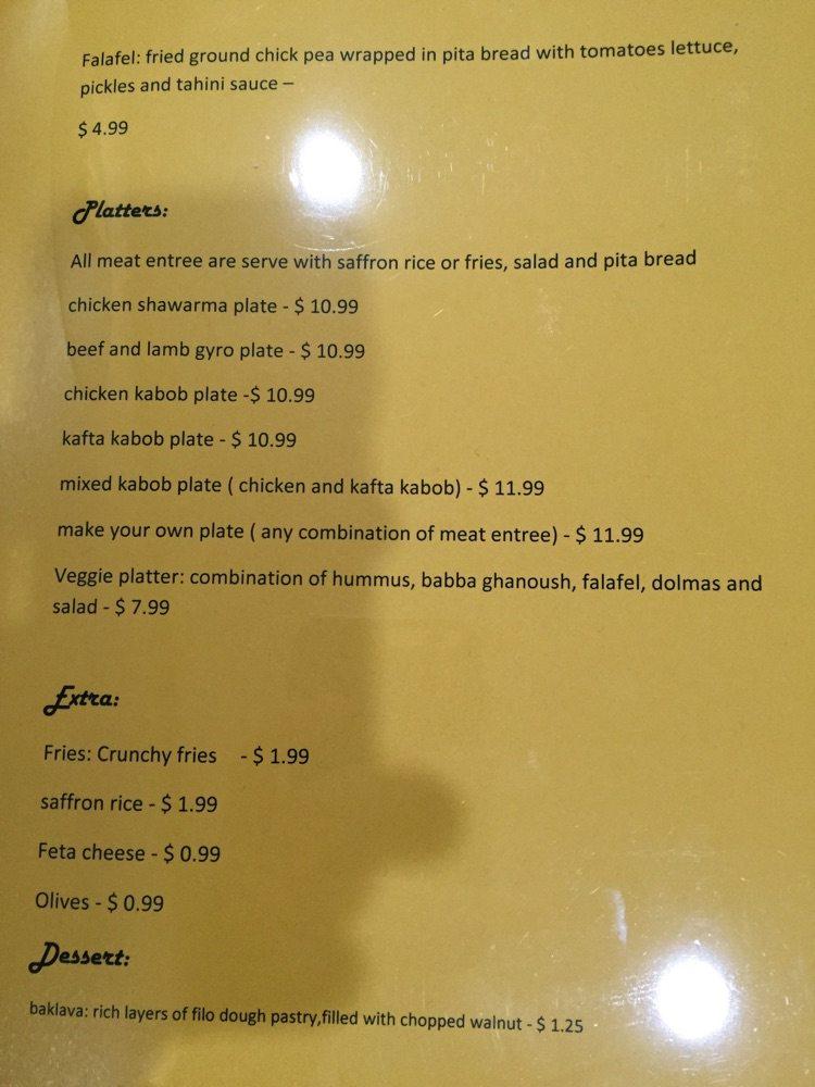 Menu at Manara Cafe Authentic Lebanese and Mediterranean Cuisine, Lubbock