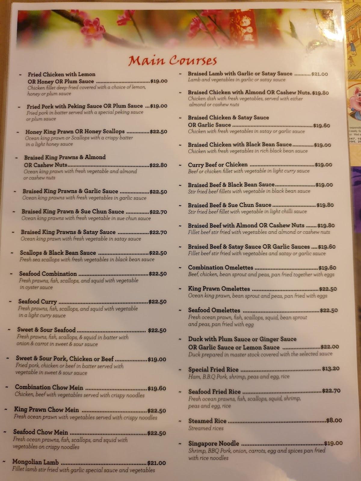 Menu at Marcoola Chinese Restaurant, Marcoola
