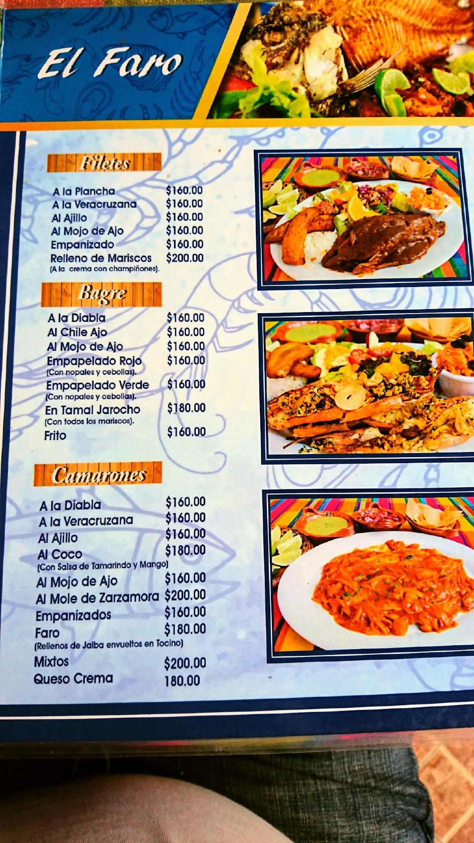 Carta del restaurante Mariscos El Faro, Chiconcuac, Carr. a Aeropuerto ...