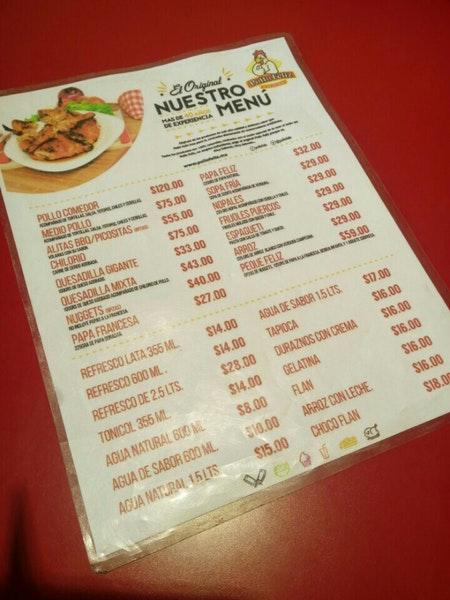 Menu at Pollo Feliz restaurant, Ciudad López Mateos, Antonio Solis 1