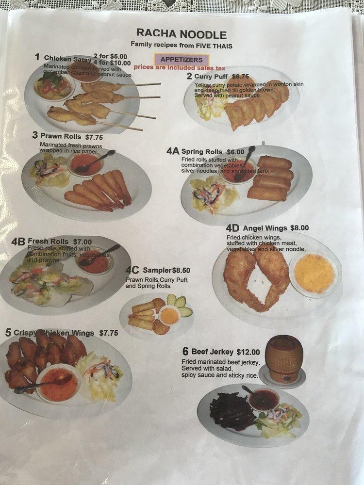 Menu at Racha Noodle restaurant, Redding