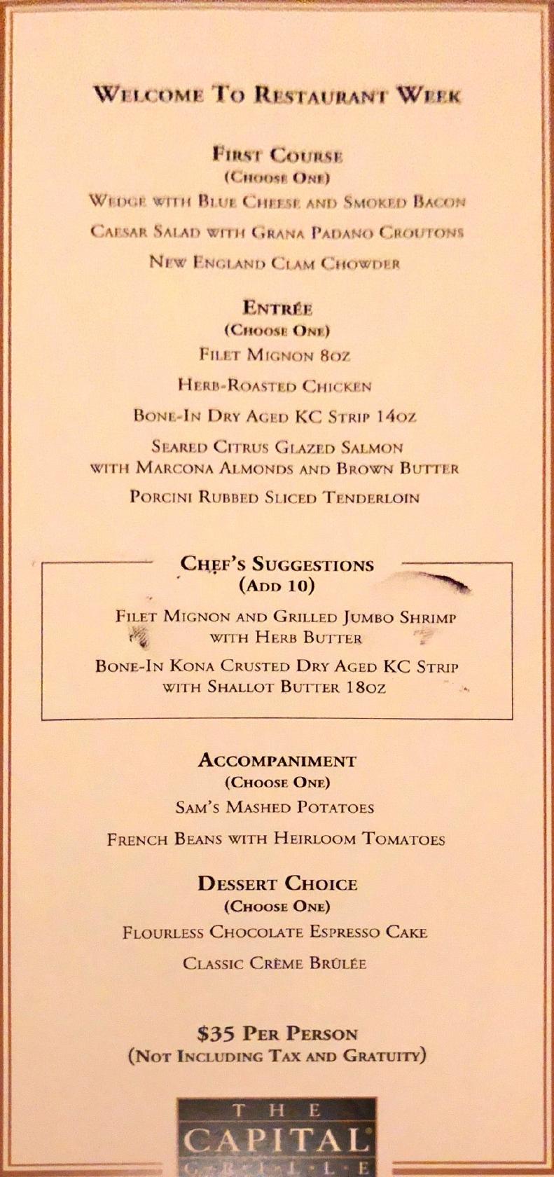 Menu at The Capital Grille pub & bar, Clayton