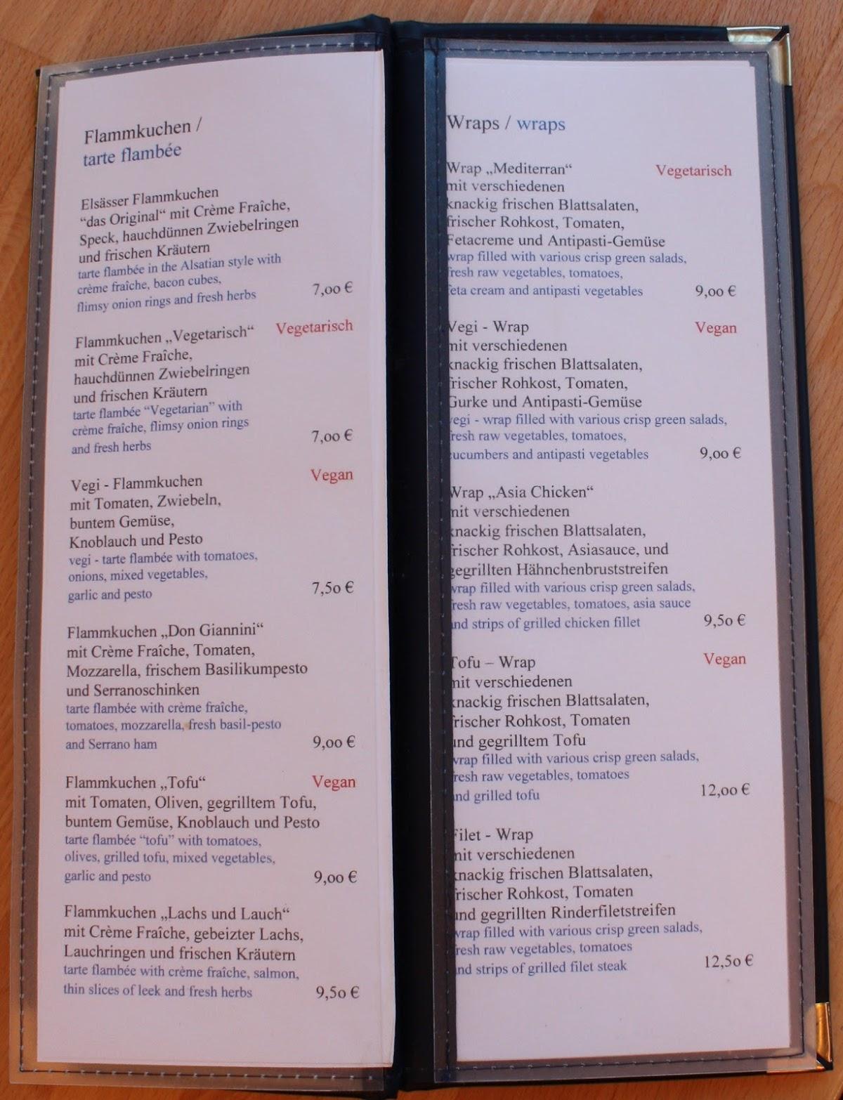 Menu at the streetfood collective restaurant & bar, Berlin