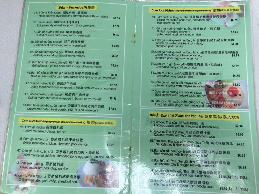 Menu at Bach Yen Vietnamese Cuisine restaurant, Toronto