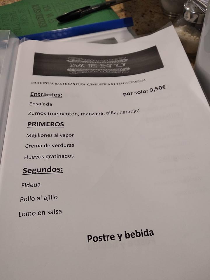 Carta de Bar Restaurant Can Cuca, Sils