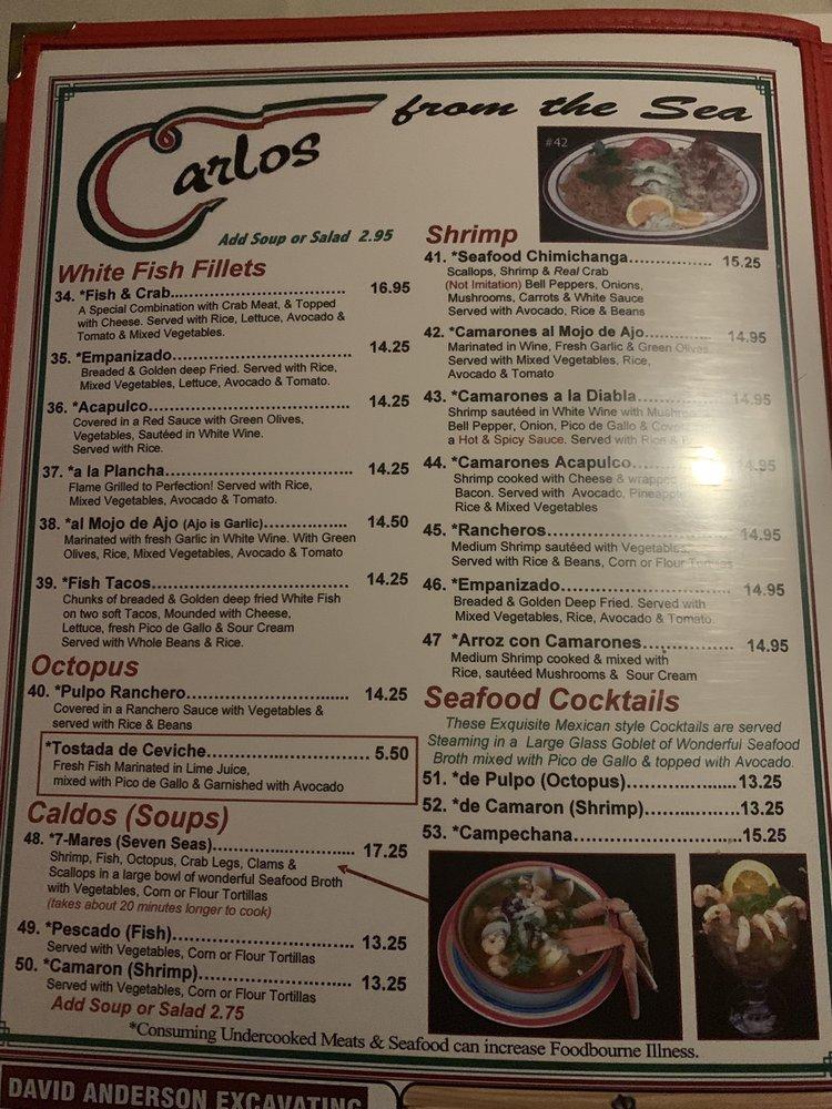 Menu at Carlos Restaurante, Cave Junction