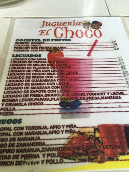 Menu at Juguería "El Choco" pub & bar, Comalcalco