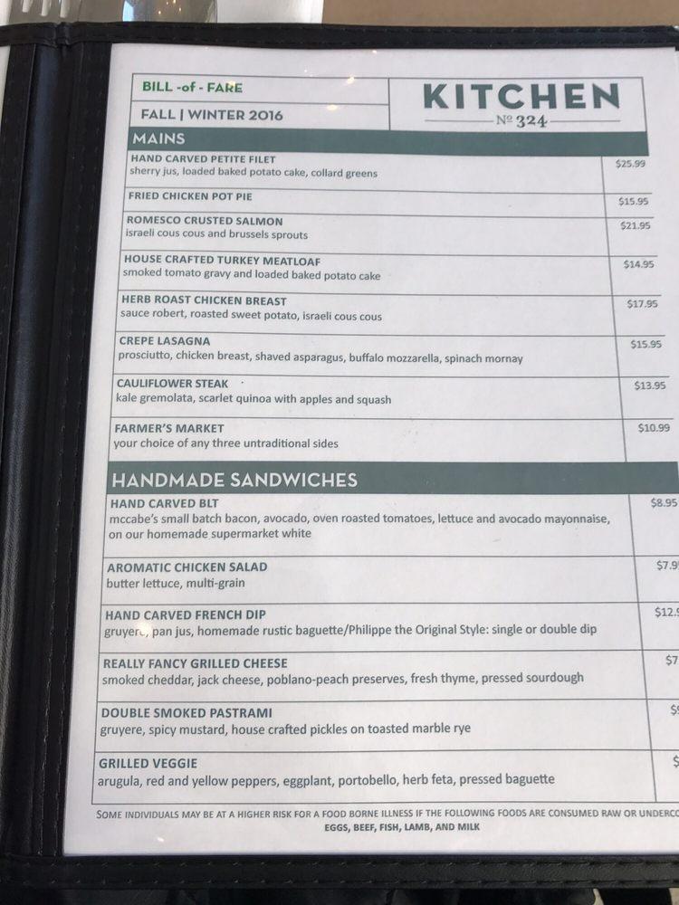 Menu at Kitchen No. 324 restaurant, Oklahoma City, 324 N Robinson Ave