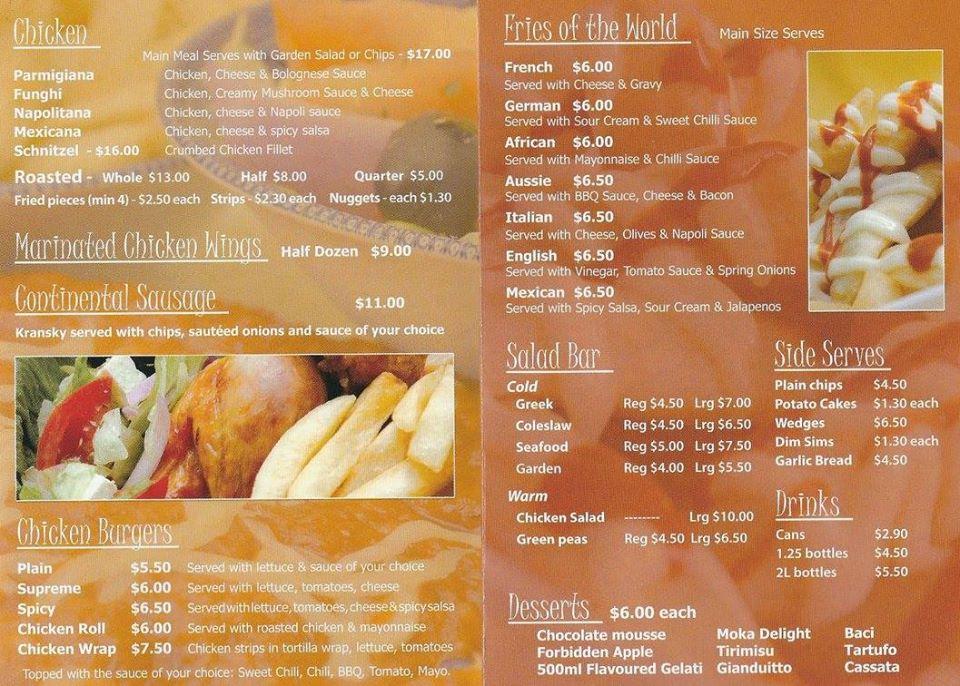 Menu at Lakeside Pizza restaurant, Reservoir, 29 Massey Ave