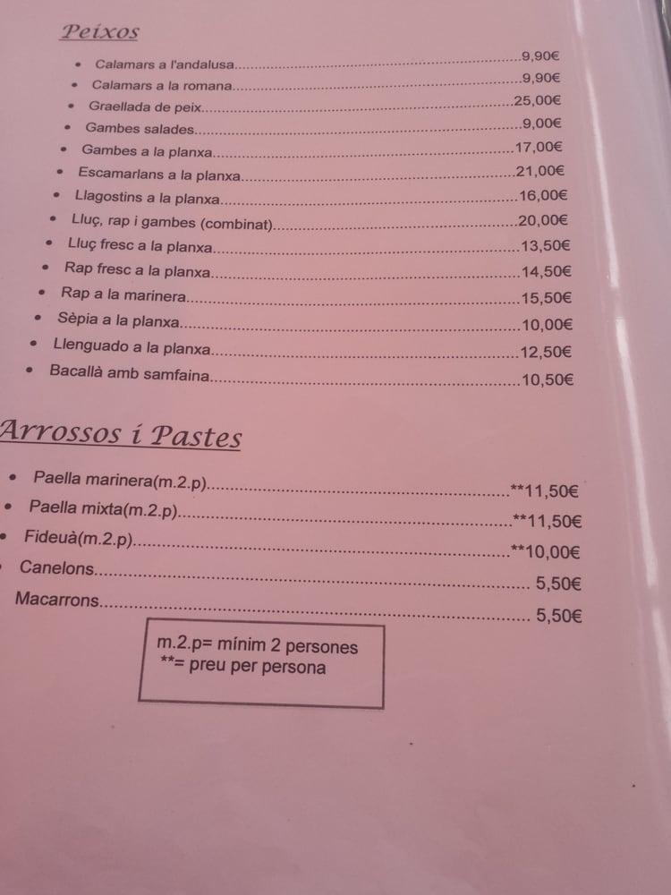 Carta de Restaurant Lloret, Casteldefels