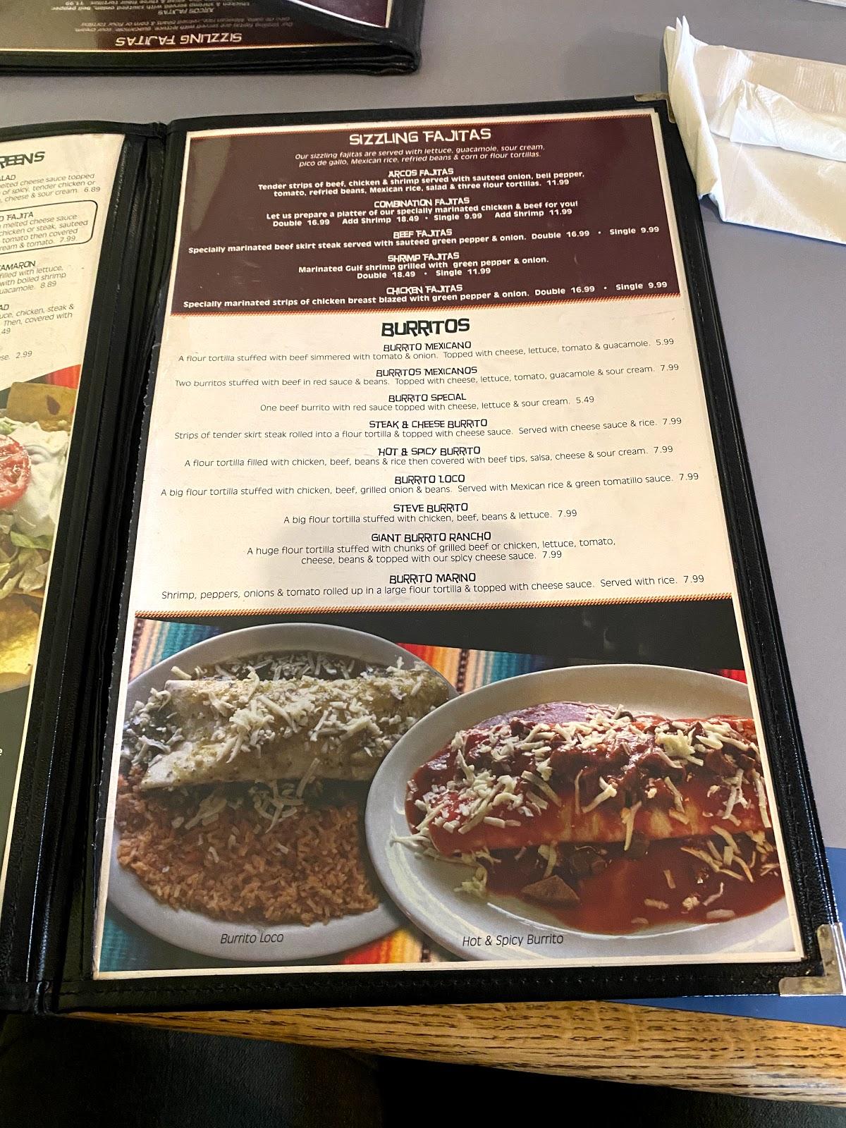 Menu at Los Arcos restaurant, Eufaula