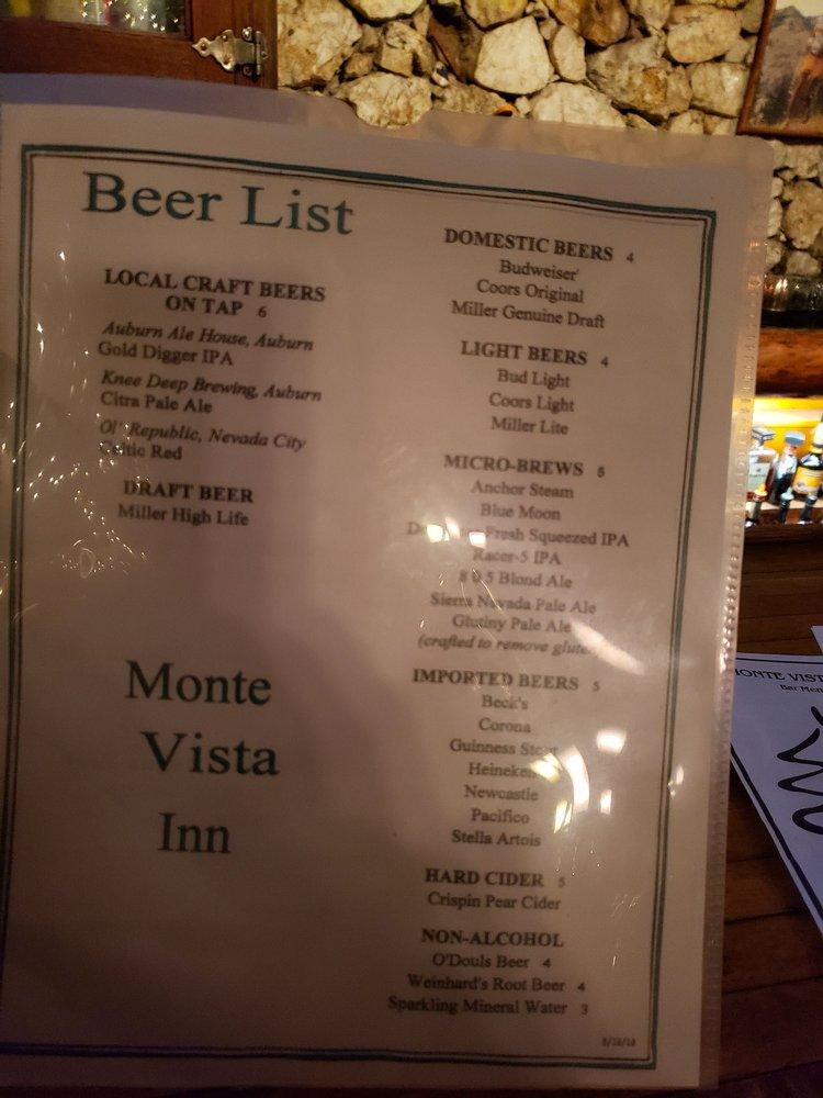 Menu at Monte Vista Inn steakhouse, Dutch Flat