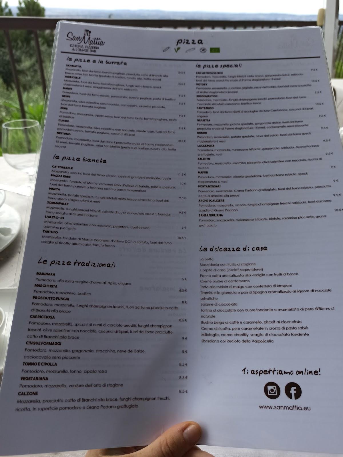 Menu at San Mattia Osteria Pizzeria Lounge Bar, Verona, Viale dei Colli