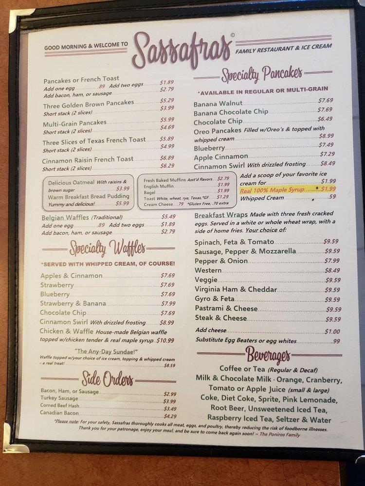 Menu at Sassafras Restaurant & Ice Cream, Shelton