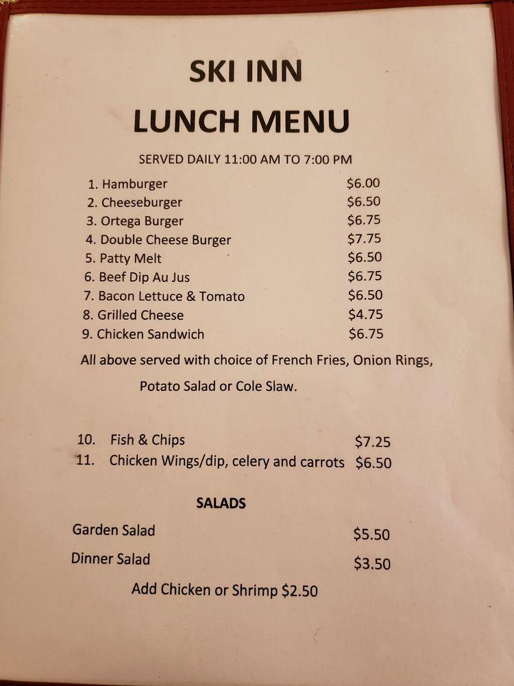 Menu at SKI INN pub & bar, Bombay Beach