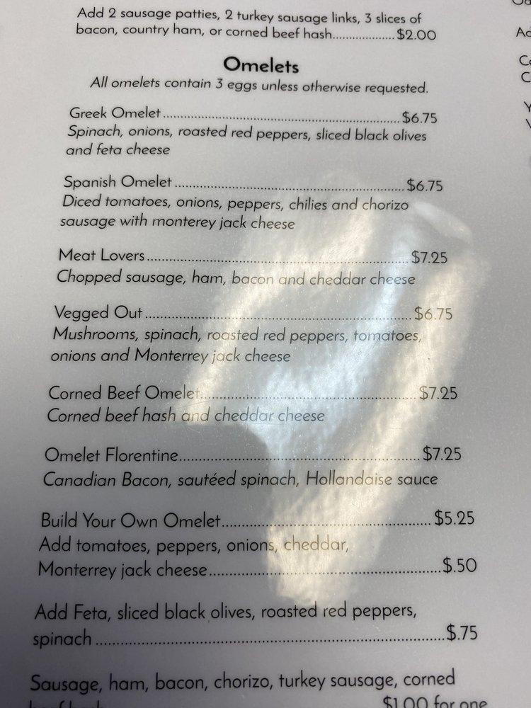 Menu at Strickland's restaurant, Seneca