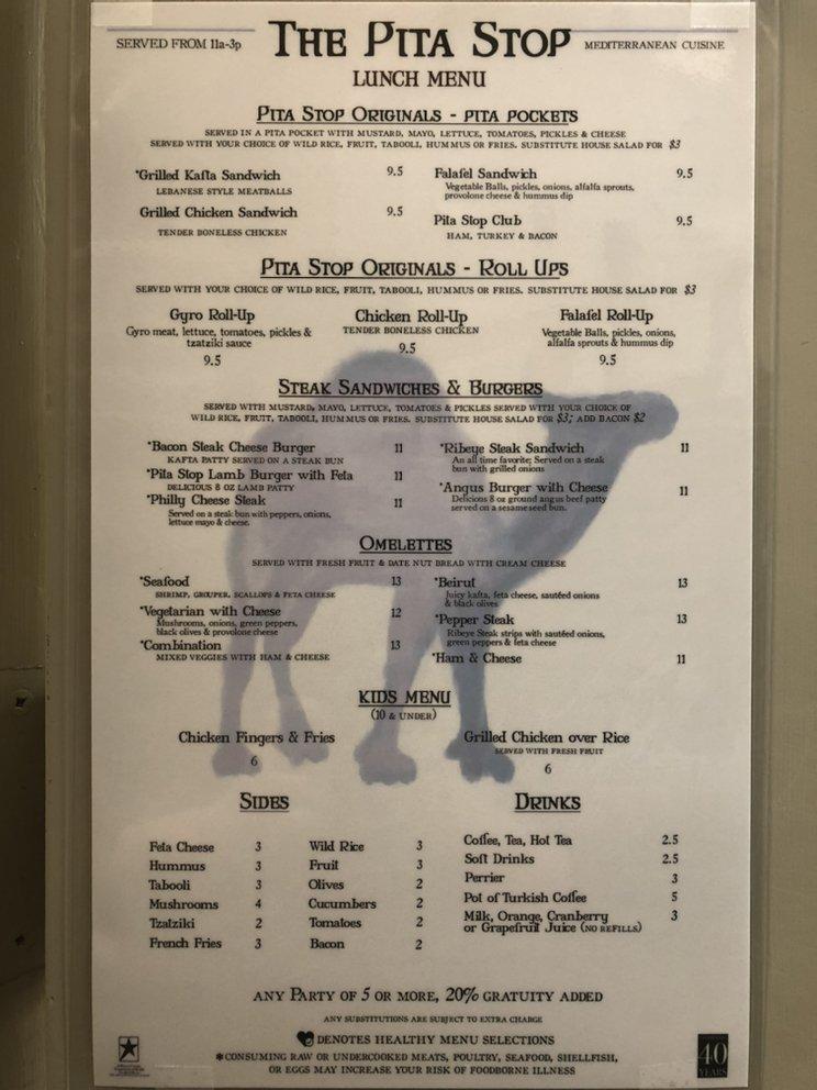 Menu at The Pita Stop Express pub & bar, Vestavia Hills, Crosshaven Dr