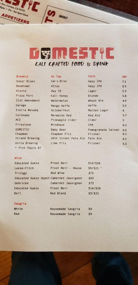 Menu at DOMESTIC pub & bar, Covina