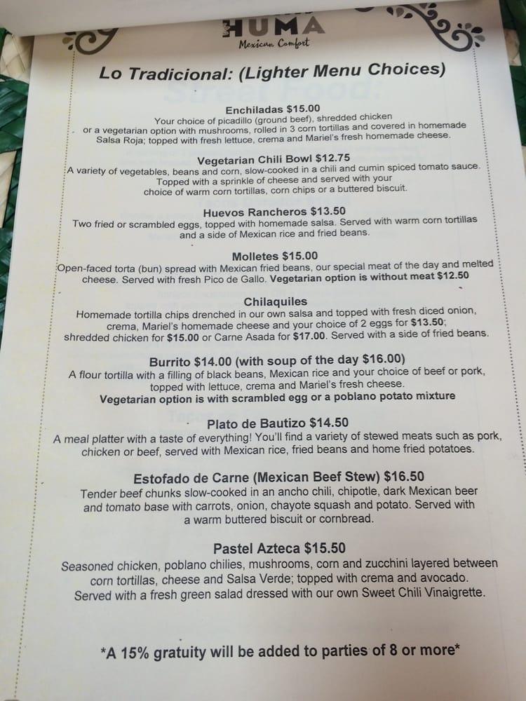 Menu at Luna Mexican Restaurant, Edmonton