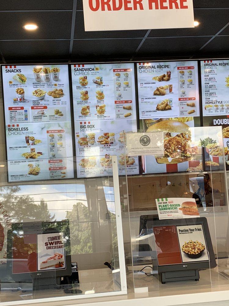 Menu at KFC fast food, Toronto, Victoria Park Ave