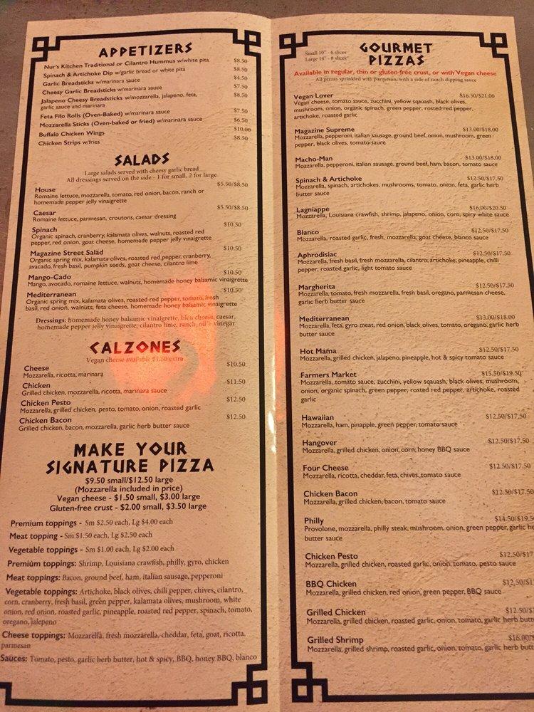 Menu at Magazine Pizza pizzeria, New Orleans, Magazine St