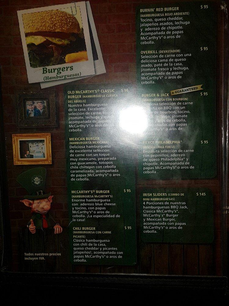 Carta de McCarthy's Irish Pub, Heroica Puebla de Zaragoza, Avenida ...
