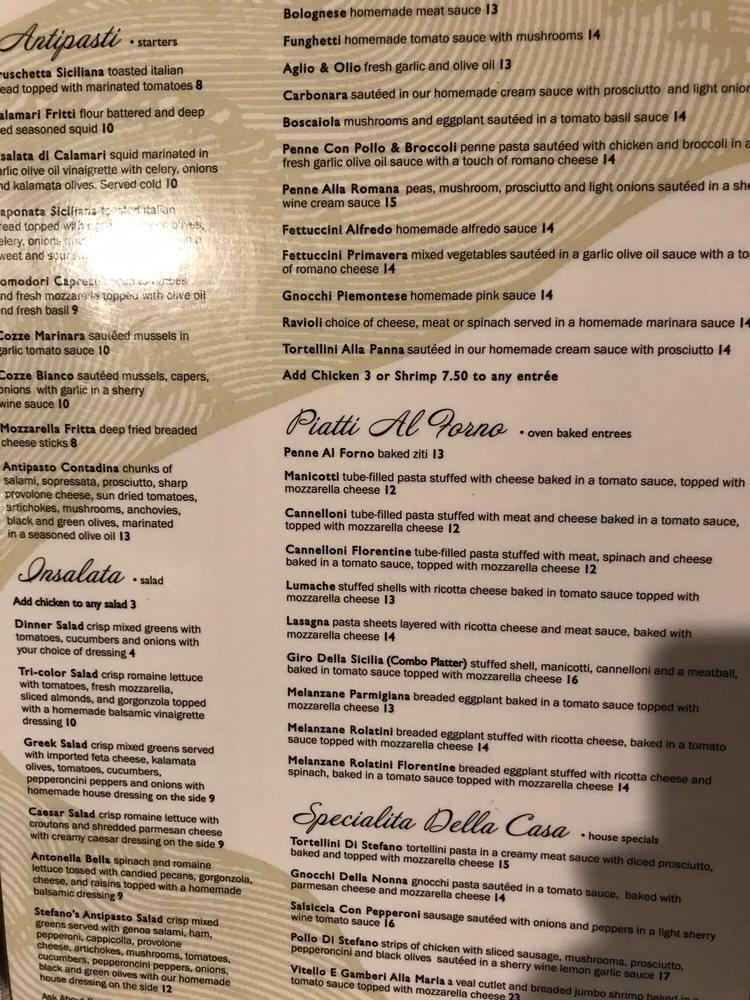 Menu at Stefano's Trattoria pizzeria, Winter Springs, Tuskawilla Rd