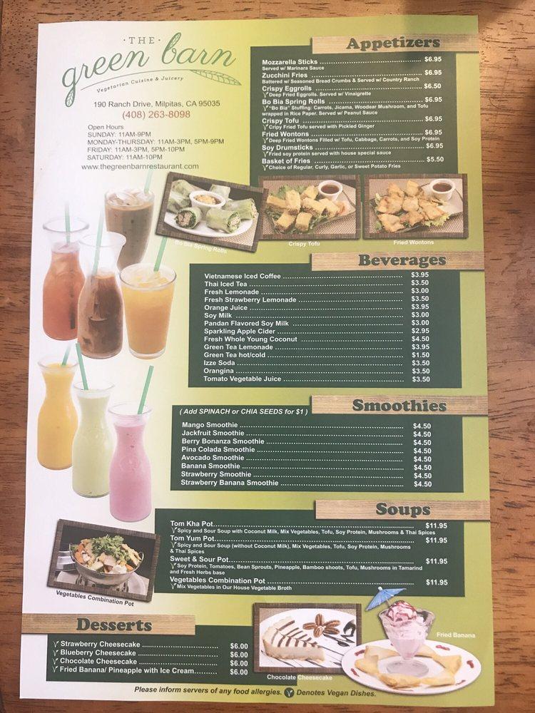 Menu at The Green Barn Restaurant, Milpitas